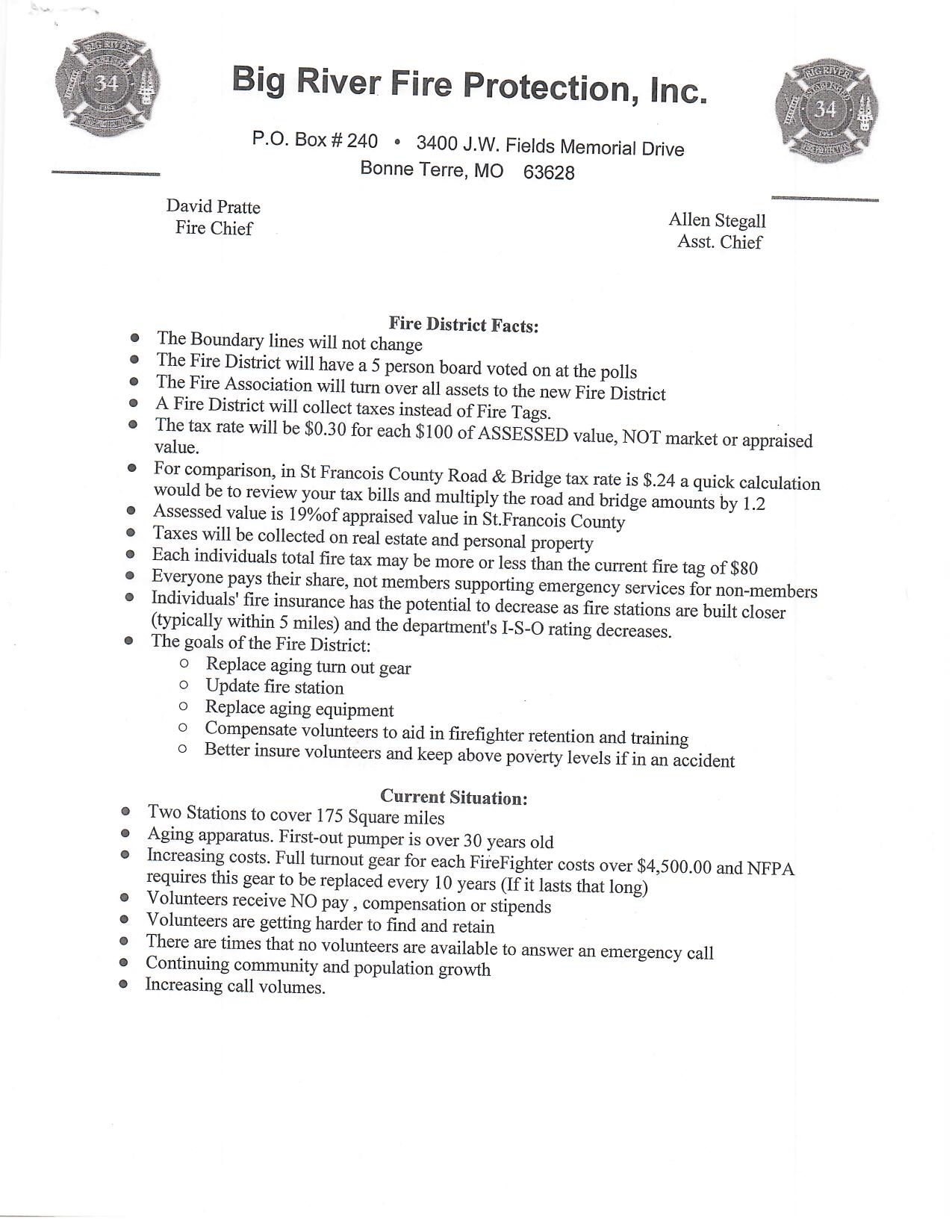 PROPOSAL COST PROPOSAL TAX INFORMATION Fire District Facts Fire ...